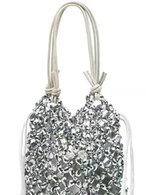 Staud Karla Beaded-mesh Drawstring Tote Bag - Silver