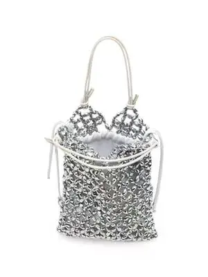 Staud Karla Beaded-mesh Drawstring Tote Bag - Silver