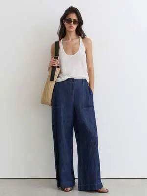 REISS Ashby Linen Wide-leg Trousers - Indigo