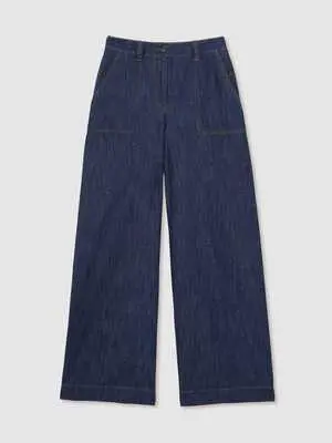 REISS Ashby Linen Wide-leg Trousers - Indigo
