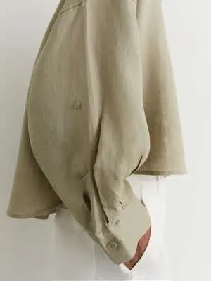 REISS Solena Linen Oversize Cropped Shirt