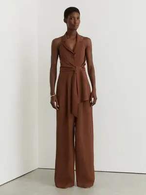 REISS Taya Sleeveless Wide-leg Jumpsuit With Linen - Rust Orange