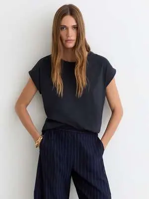 REISS Tommie Brushed-cotton Crew-neck T-shirt - Navy