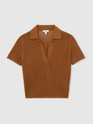 REISS Pippa Open-stitch Knitted Polo Top