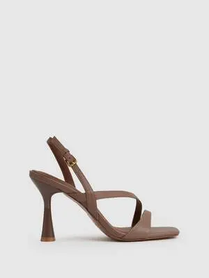 REISS Cindy Leather Cross-strap Heeled Sandals - Neutral