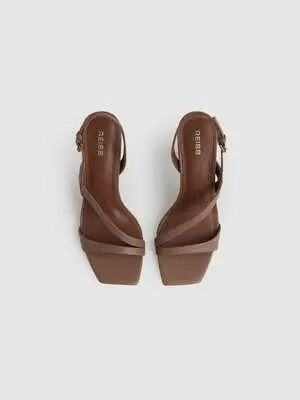 REISS Cindy Leather Cross-strap Heeled Sandals - Neutral