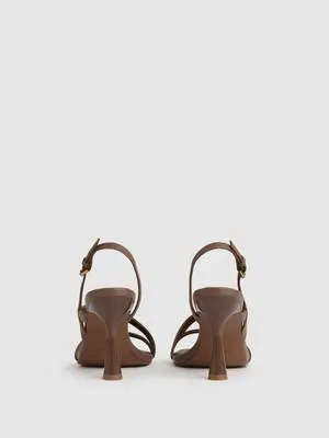 REISS Cindy Leather Cross-strap Heeled Sandals - Neutral