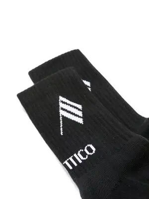Attico Ribbed Knit Logo Socks - Black