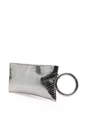 TOM FORD Laminated Snakeskin-effect Clutch Bag With Metal Ring Handle - Silver