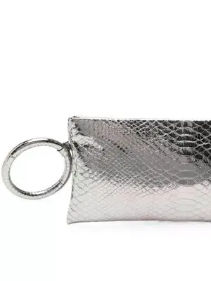 TOM FORD Laminated Snakeskin-effect Clutch Bag With Metal Ring Handle - Silver