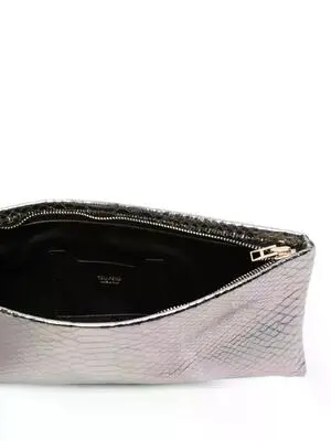 TOM FORD Laminated Snakeskin-effect Clutch Bag With Metal Ring Handle - Silver