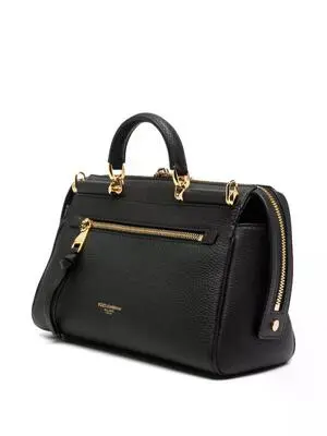 Dolce & Gabbana Pebbled Leather Tote Bag With Logo Plaque - Black