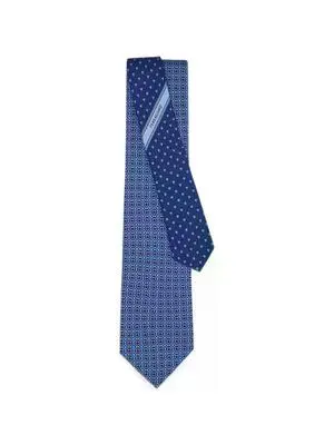 FERRAGAMO Gancini And Hearts Print Silk Neck Tie - Blue