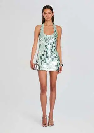 Retrofete Briggs Sequin Halter Dress - Matcha