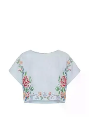 ORSINA Floral Embroidered Cropped Top
