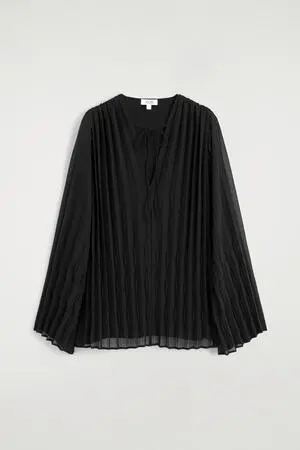 Cos Tie-front Pleated Georgette Blouse - Black