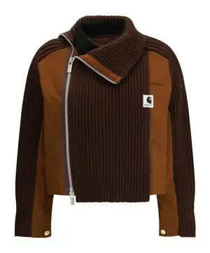 Sacai Sacai X Carhartt WIP Knit-Panel Layered Jacket Black