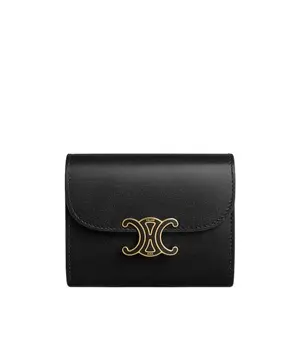 Celine Small Flap Wallet Triomphe In Shiny Calfskin And Enamel - Black