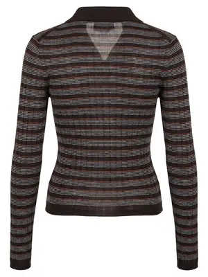 Prada Striped Embroidered Knit Polo Top - Black