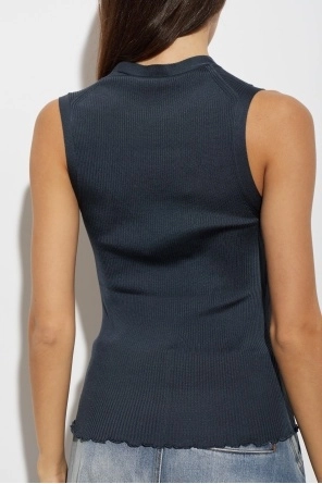 Alaïa Ribbed High Neck Sleeveless Top - Navy