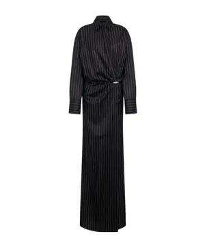 DONDUP Pinstripe Wrap Maxi Dress - Black