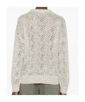 Brunello Cucinelli Sequin-embellished Open-knit Crewneck Sweater