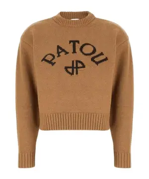 PATOU Wool Blend Crew Neck Long-sleeved Sweater - Brown