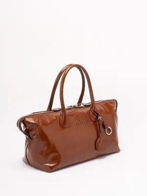 Miu Miu Logo-embossed Leather Tote Bag - Brown