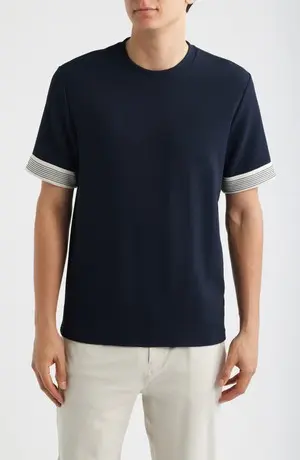REISS Aries Textured Contrast Cuff T-shirt - Navy