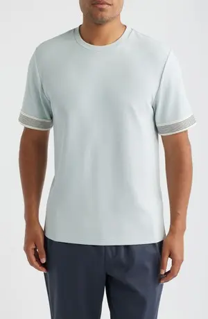REISS Aries Textured Contrast Cuff T-shirt - Soft Blue