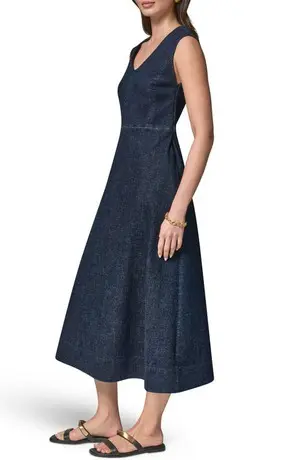 Donna Karan New York Sleeveless V-neck Denim Maxi Dress