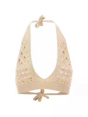 KANGRA Open-knit Stud-embellished Halterneck Top