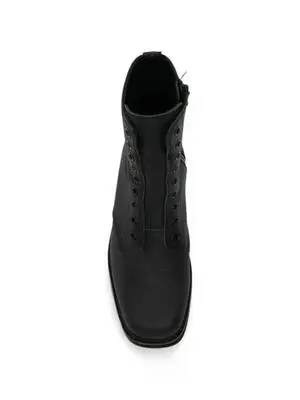 Yohji Yamamoto Mat Oil Leather Square Toe Zip Boots