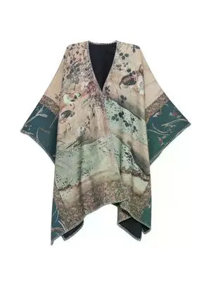 PIERRE-LOUIS MASCIA Pancake Graphic-print Blanket-stitch Cape - Neutrals