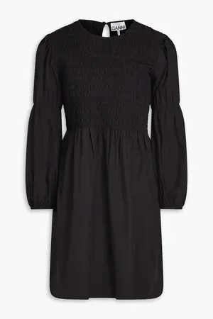 GANNI Shirred Cottonpoplin Mini Dress - Black