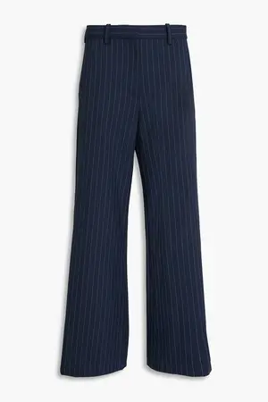 Maje Pinstriped Woolblend Twill Wideleg Pants - Navy