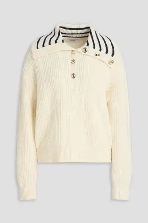 Sandro Striped Cableknit Woolblend Polo Sweater - Ecru