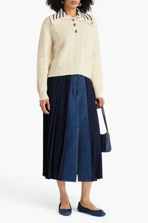 Sandro Striped Cableknit Woolblend Polo Sweater