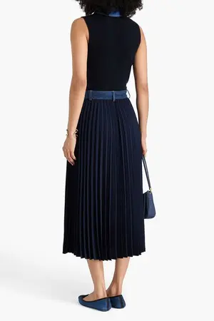 Sandro Denimpaneled Crepe Midi Skirt