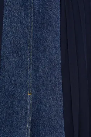 Sandro Denimpaneled Crepe Midi Skirt