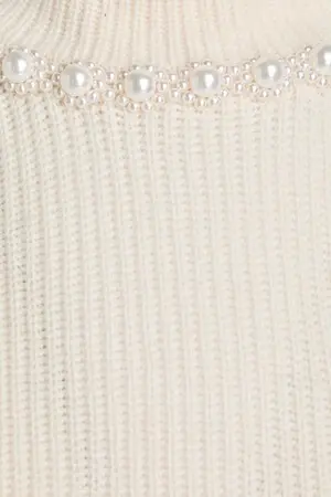 Sandro Embellished Ribbed Wool And Cashmereblend Mockneck Sweater