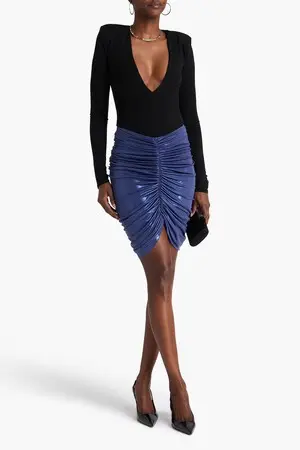 Norma Kamali Ruched Metallic Stretchjersey Mini Skirt