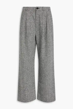 ANINE BING Carrie Pleated Woolblend Tweed Wideleg Pants - Black