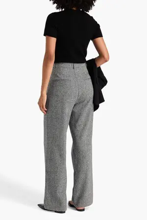 ANINE BING Carrie Pleated Woolblend Tweed Wideleg Pants