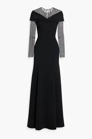 Jenny Packham Etienne Crystalembellished Tullepaneled Crepe Gown - Black