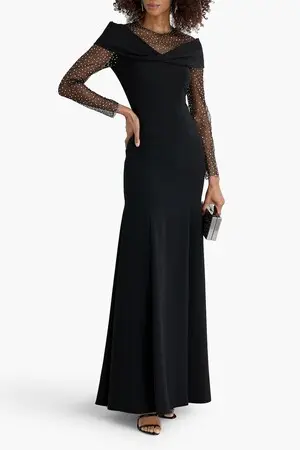Jenny Packham Etienne Crystalembellished Tullepaneled Crepe Gown