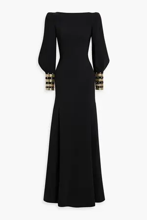 Jenny Packham Francolin Embellished Crepe Gown - Black