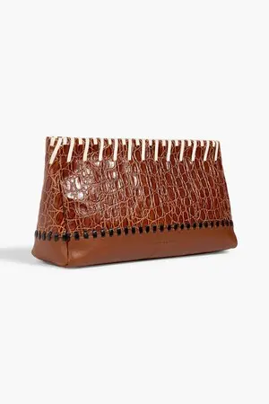 Dries Van Noten Whipstitched Croceffect Leather Clutch
