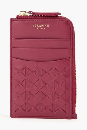 SERAPIAN Woven Leather Cardholder - Claret