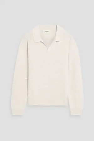 FRAME Textured-knit Wool And Silk-blend Polo Sweater - Ecru